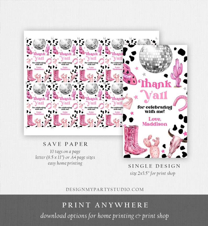 Editable Disco Cowgirl Birthday Favor Tag Nashville Party Gift - Etsy