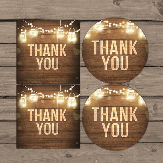 Rustic Thank you Gift Tag Rustic favor tags String lights wood Stickers ...