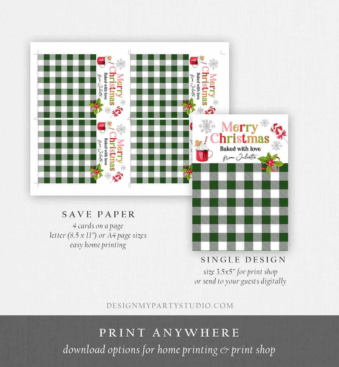 Editable Personalized Cookie Card Merry Christmas Cookie Card - Etsy