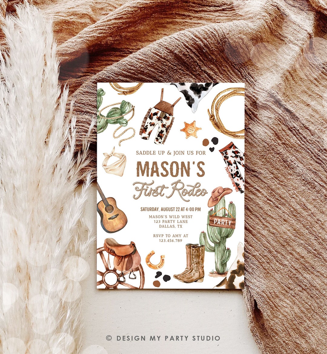 Editable First Rodeo Birthday Party Invitation Cowboy 1st Birthday Boy ...