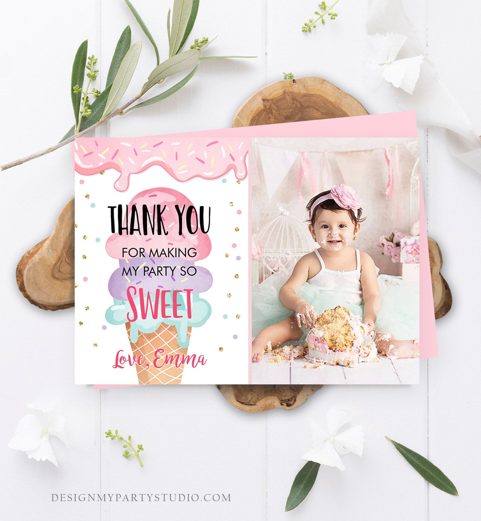 Editable Ice Cream Thank You Card Ice Cream Birthday Thank You - Etsy