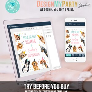 Editable Puppy Dog Birthday Party Welcome Sign Puppy Birthday Pink Pet ...