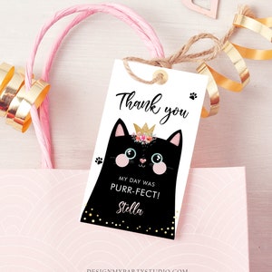Editable Kitten Birthday Favor Tags Kitty Birthday Thank You Label Cat ...