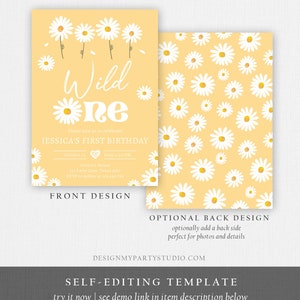 Editable Daisy Birthday Party Invitation Wild One Floral Girl Boho ...