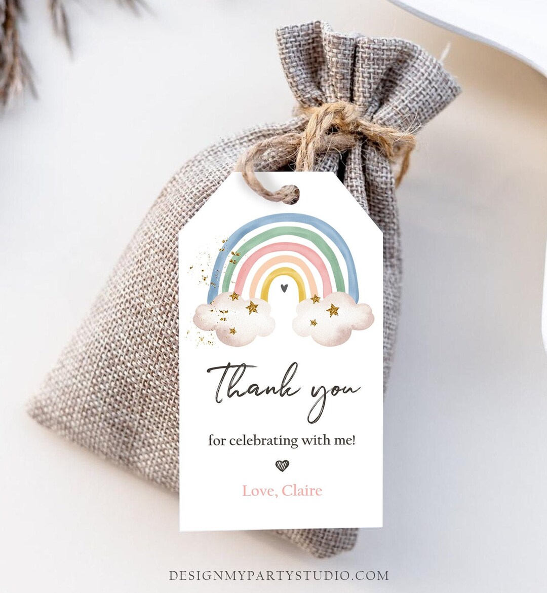 Editable Rainbow Favor Tags Rainbow Birthday Party Thank You Tags Boho ...