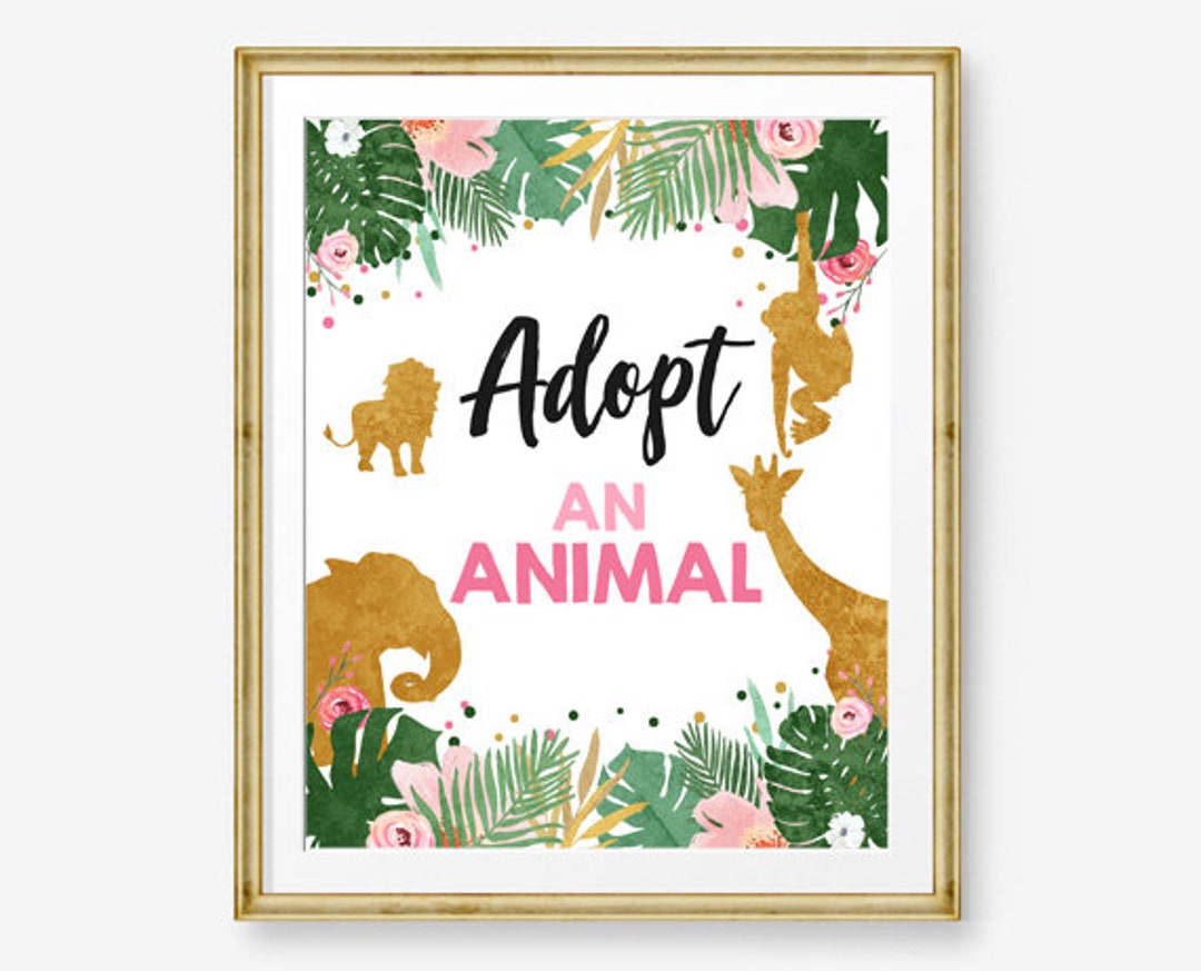 Adopt an Animal Birthday Sign Girl Table Decor Safari Birthday Party ...