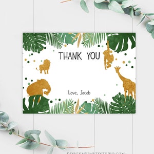 Editable Safari Animals Thank You Card Boy Birthday Baby Shower Party ...