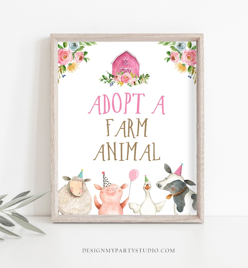 Adopt a Farm Animal Party Sign Farm Birthday Sign Favors | Etsy