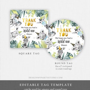 Editable Party Animals Favor Tags Wild One Animals Thank You Tag Safari ...