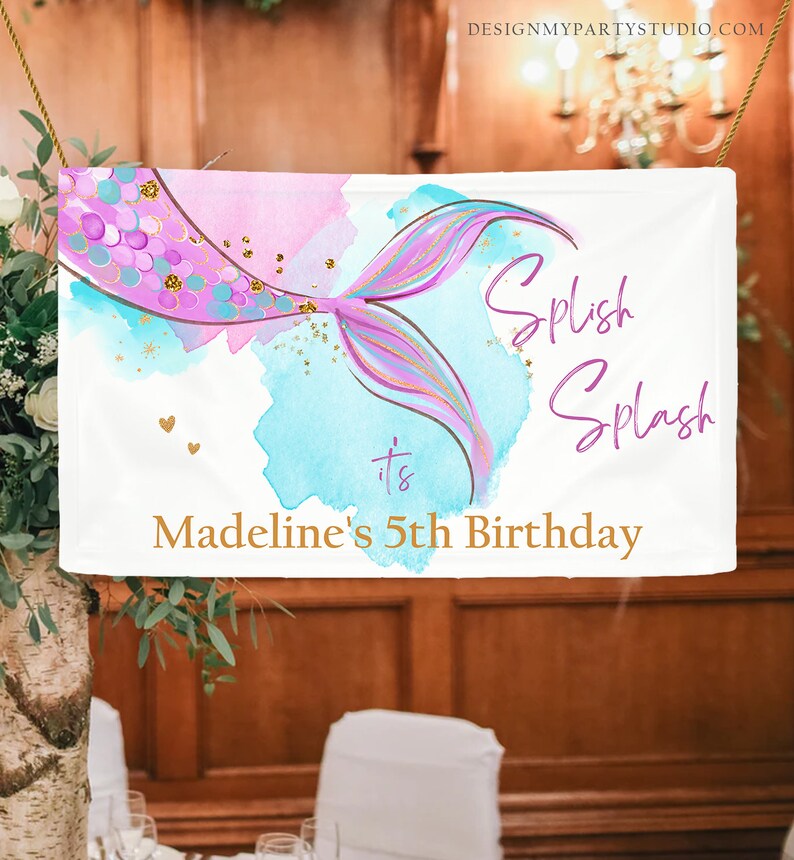 Editable Mermaid Backdrop Banner Mermaid Birthday Girl Pink - Etsy