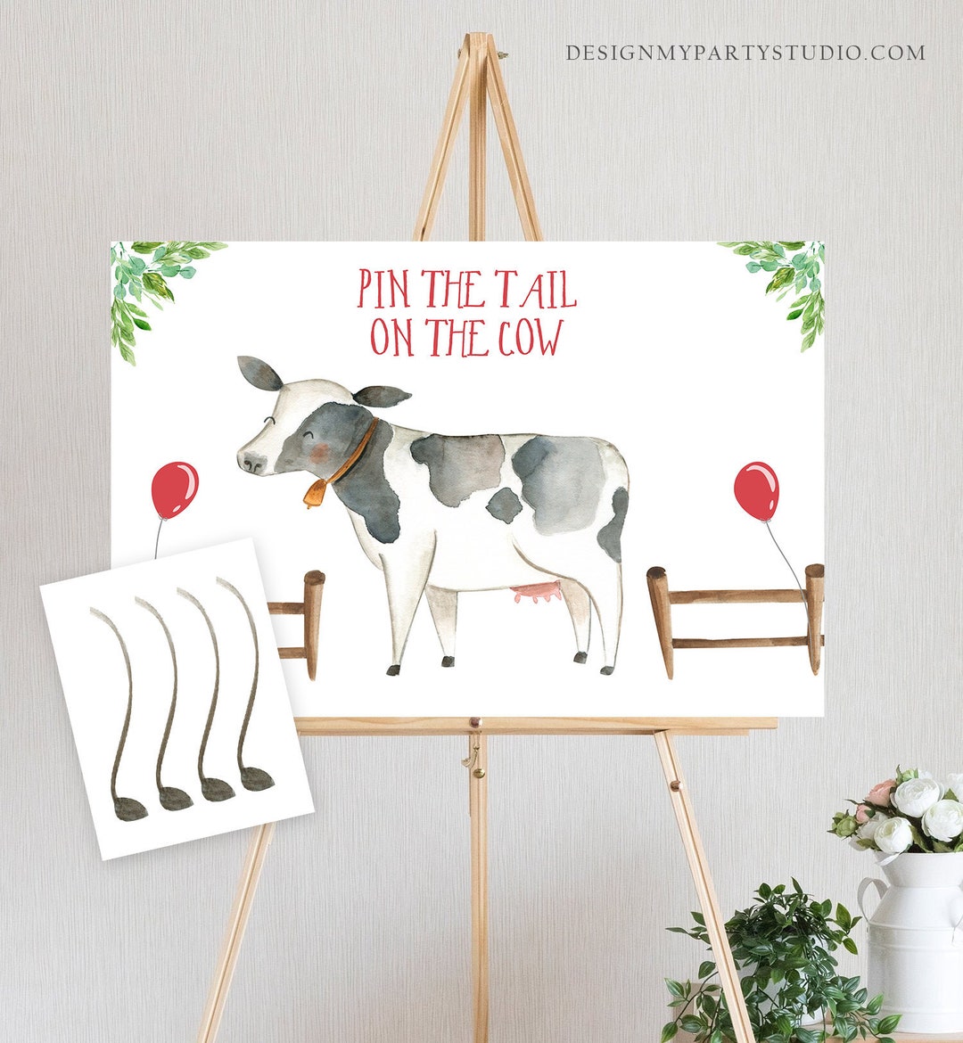 Editable Pin the Tail on the Cow Farm Birthday Game Farm Animals Party ...