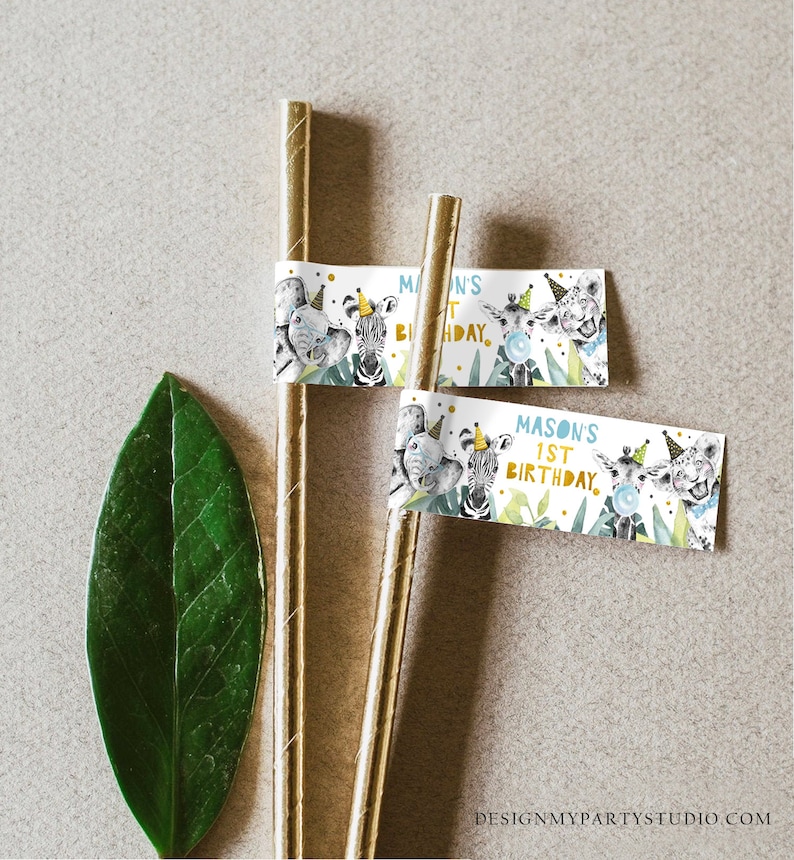 Editable Party Animals Straw Tags Safari Animals Birthday | Etsy