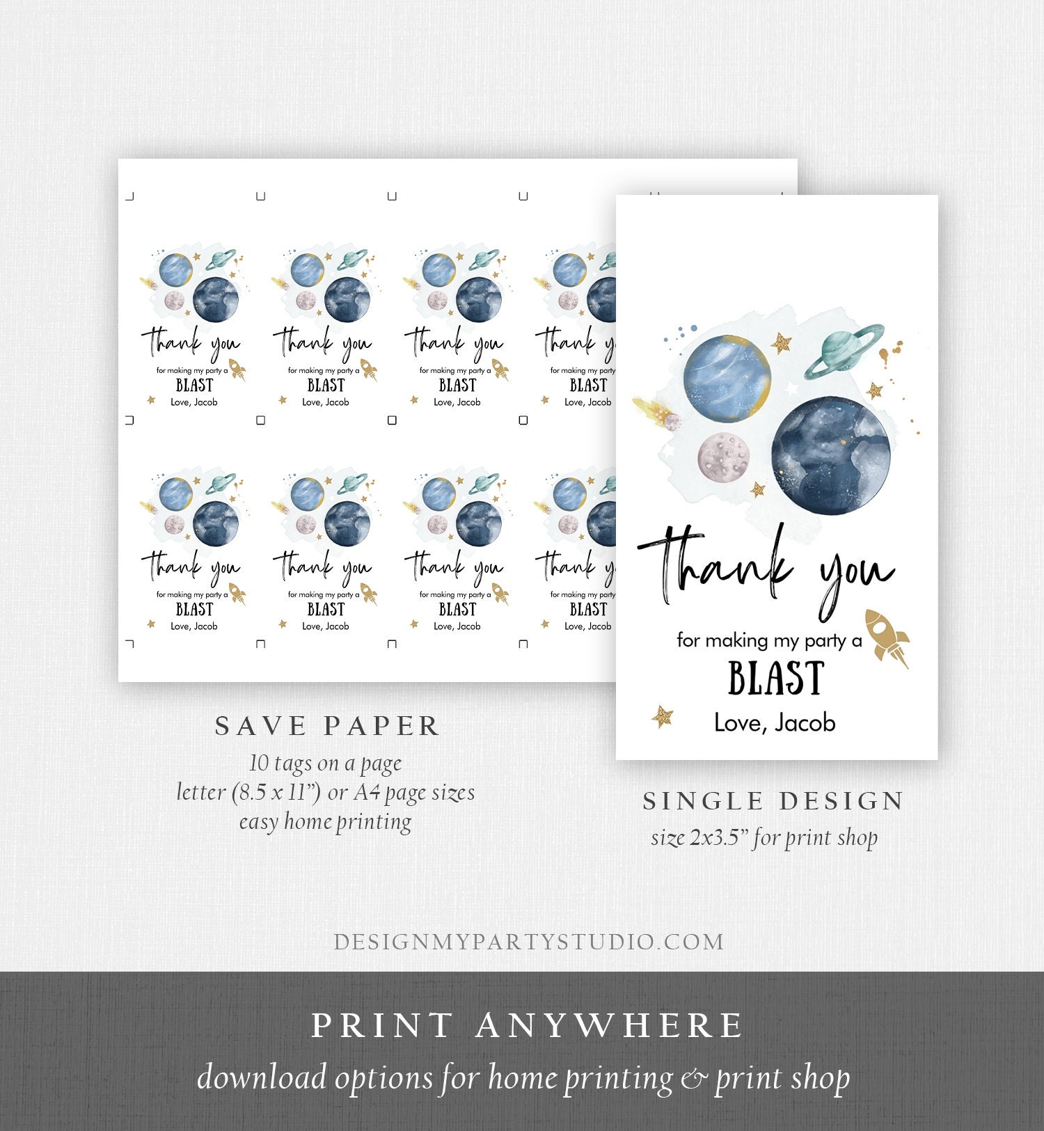 Editable Outer Space Favor Tags Space Birthday Thank You Label Galaxy ...