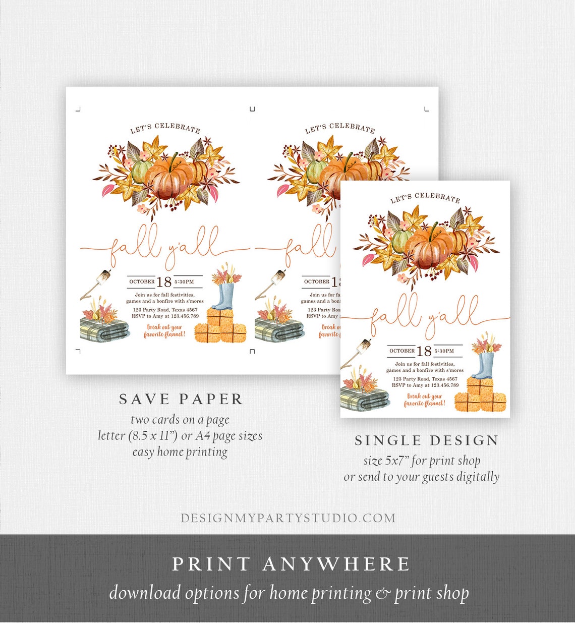 Editable Fall Y'all Party Invitation Fall Festival Party Backyard ...