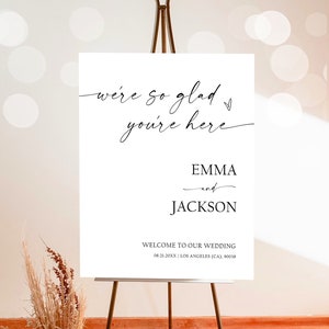 We're so Glad You're Here Minimalist Wedding Welcome Sign Boho Rustic ...