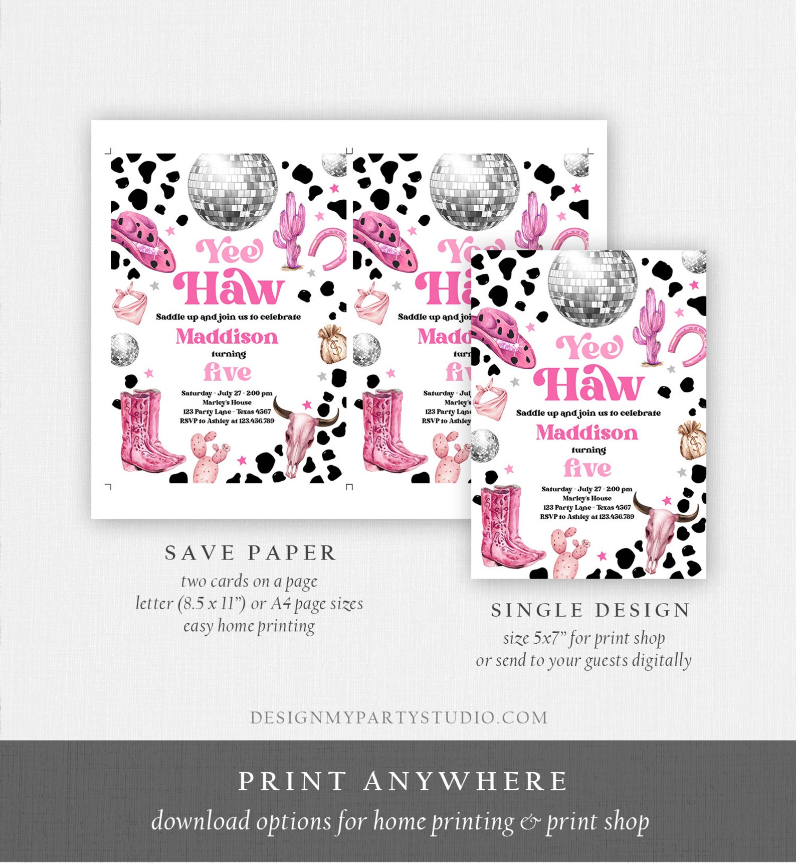 Editable Space Cowgirl Birthday Party Invitation Disco Cowgirl - Etsy