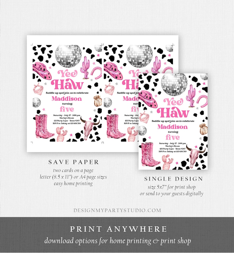 Editable Space Cowgirl Birthday Party Invitation Disco Cowgirl Invite ...