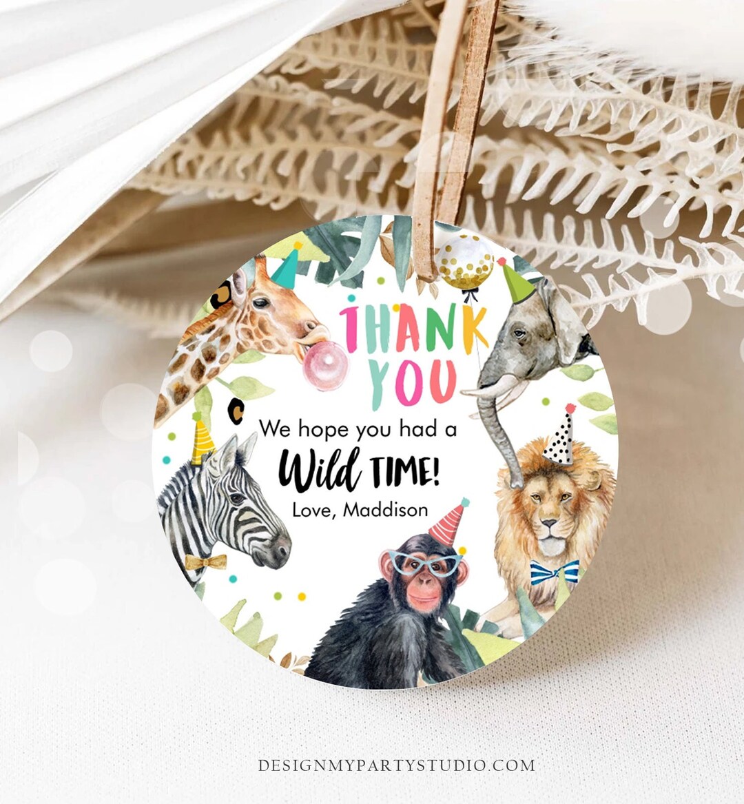 Editable Party Animals Favor Tags Wild One Animals Thank You Tags ...