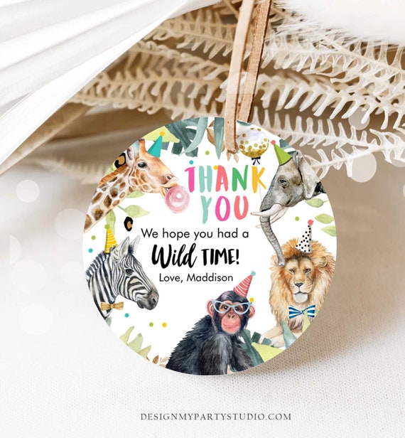 Editable Party Animals Favor Tags Wild One Animals Thank You Tags ...