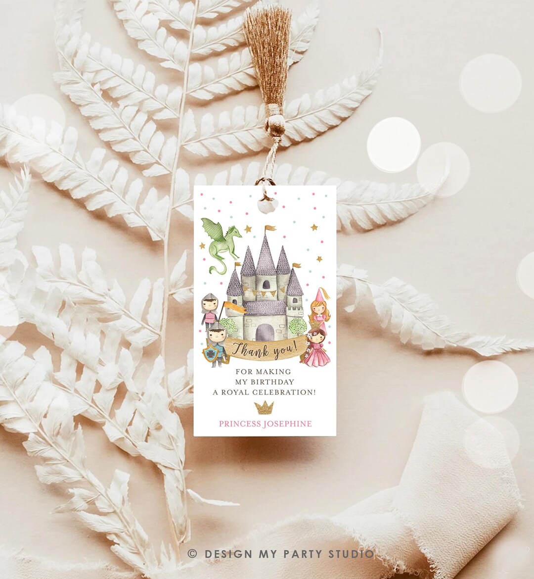 Editable Princess and Knight Favor Tag Gift Thank You Dragon Castle ...