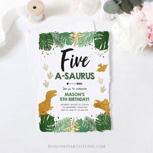 Editable Five-a-saurus Birthday Invitation ANY AGE Dinosaur Dino Party ...