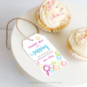 Editable Bubble Favor Tags Pink Bubble Birthday Thank You Tags Popping ...