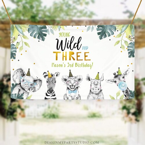 Editable Party Animals Birthday Backdrop Banner Safari Animals - Etsy
