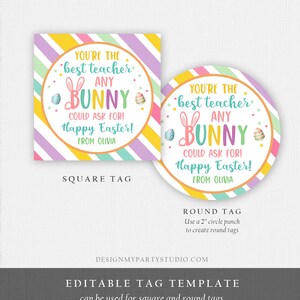 Editable Teacher Gift Tags Easter You're the Best Teacher Any Bunny ...