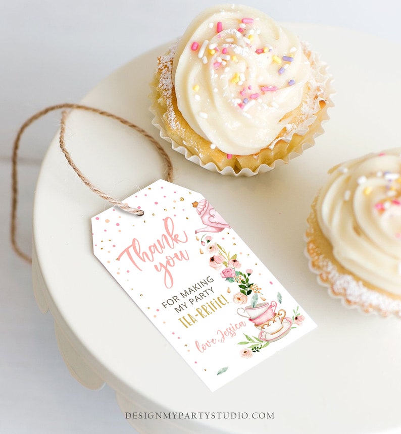 Editable Tea Party Favor Tag Girl Birthday Thank You Gift Tea-rrific ...