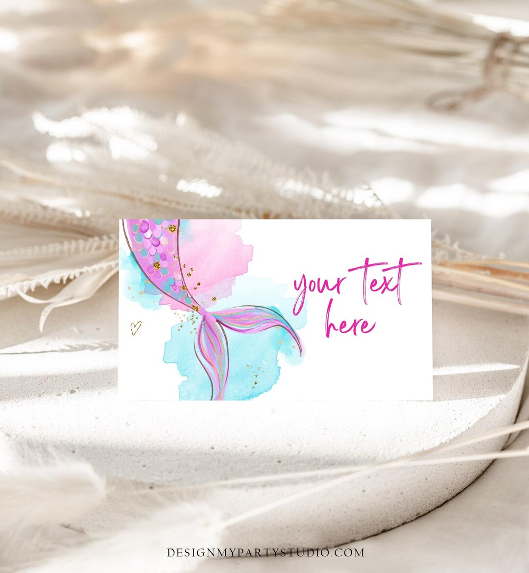 Editable Mermaid Food Label Mermaid Birthday Place Card Tent Card ...