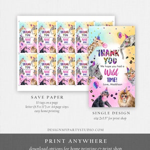 Editable Party Animals Favor Tags Wild One Animals Thank You Tags ...