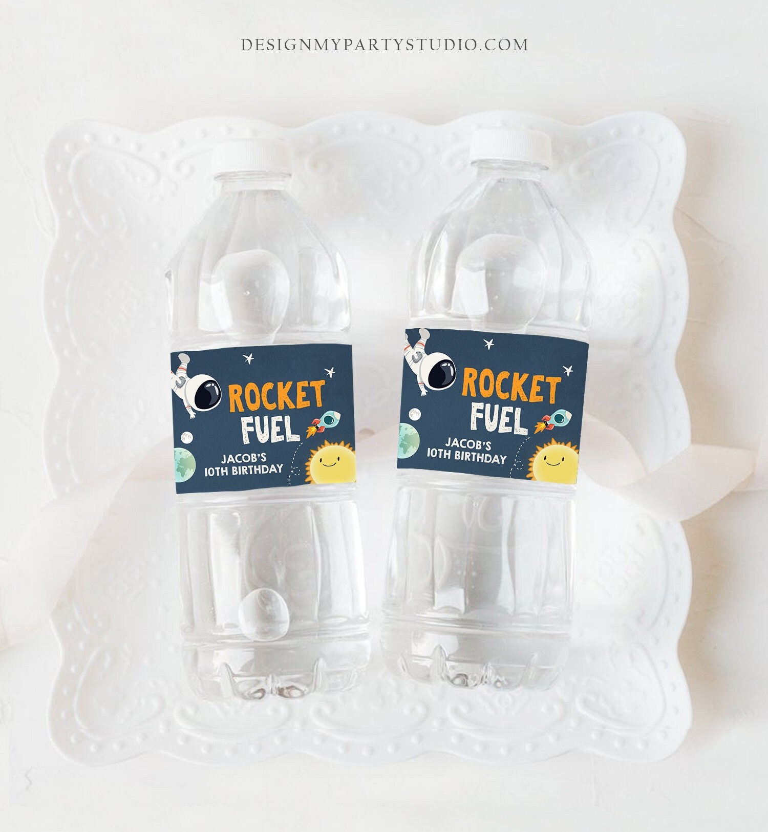 Editable Space Astronaut Water Bottle Label Rocket Fuel Labels Boy ...