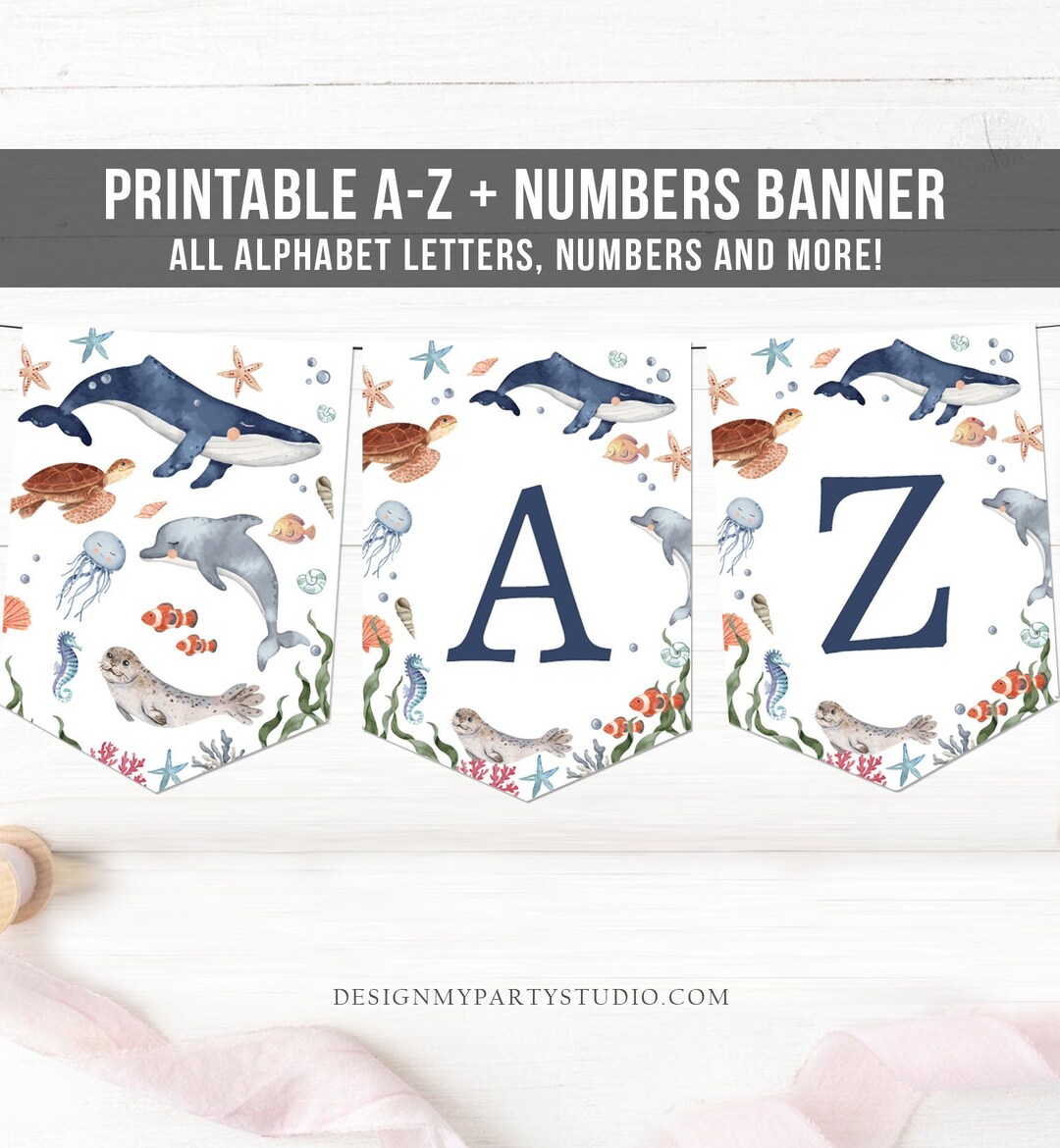 Under the Sea Alphabet Banner Letters A to Z Numbers Sea Ocean Life ...