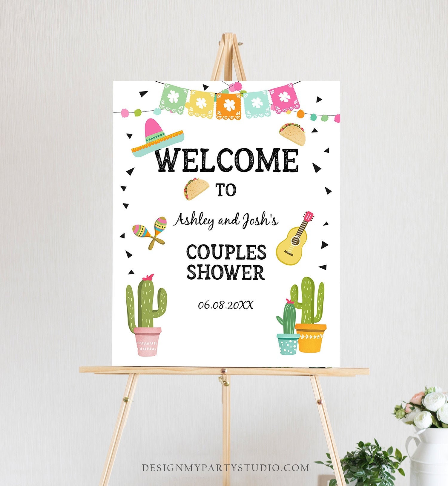 Editable Fiesta Cactus Welcome Sign Couples Shower Welcome Cactus ...