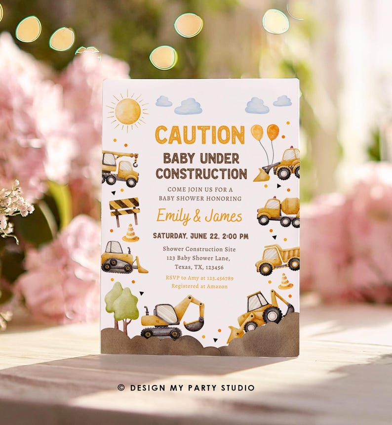 Editable Construction Baby Shower Invitation Baby Under Construction ...