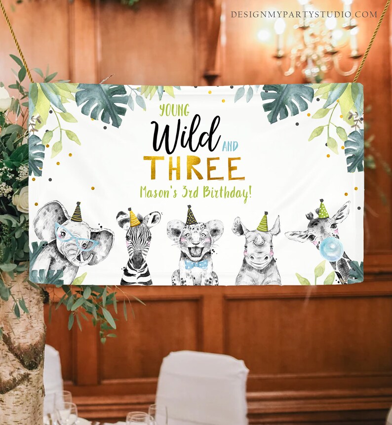 Editable Party Animals Birthday Backdrop Banner Safari Animals Boy ...