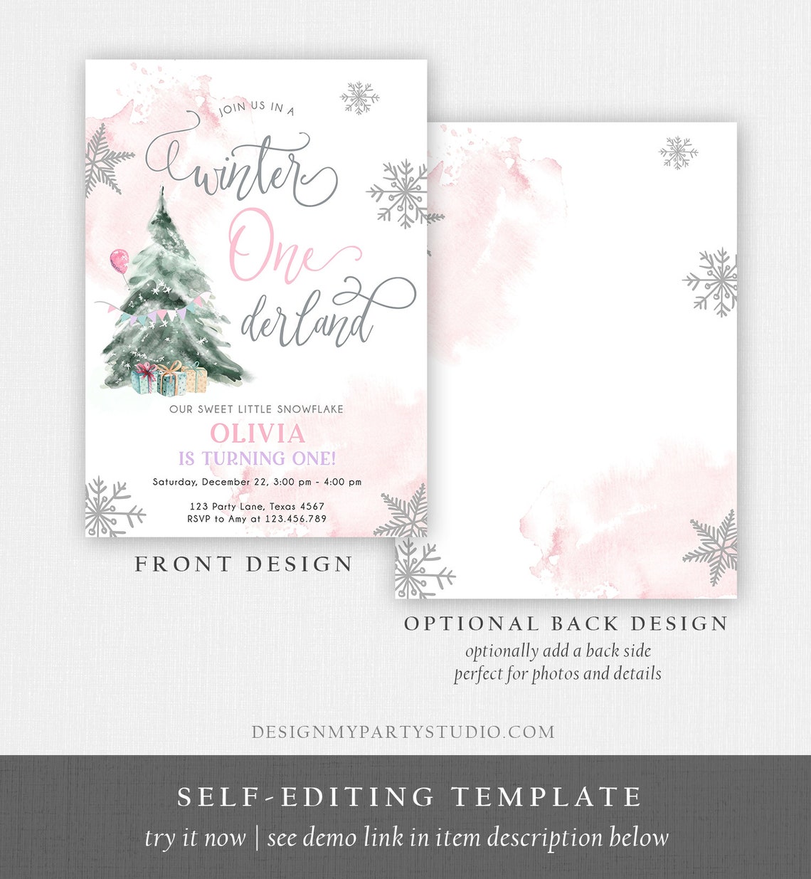 Editable Winter Onederland Birthday Invitation First Birthday 1st Girl ...