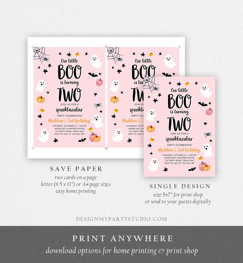 Editable Halloween 2nd Birthday Invitation Pink Ghost Costume - Etsy