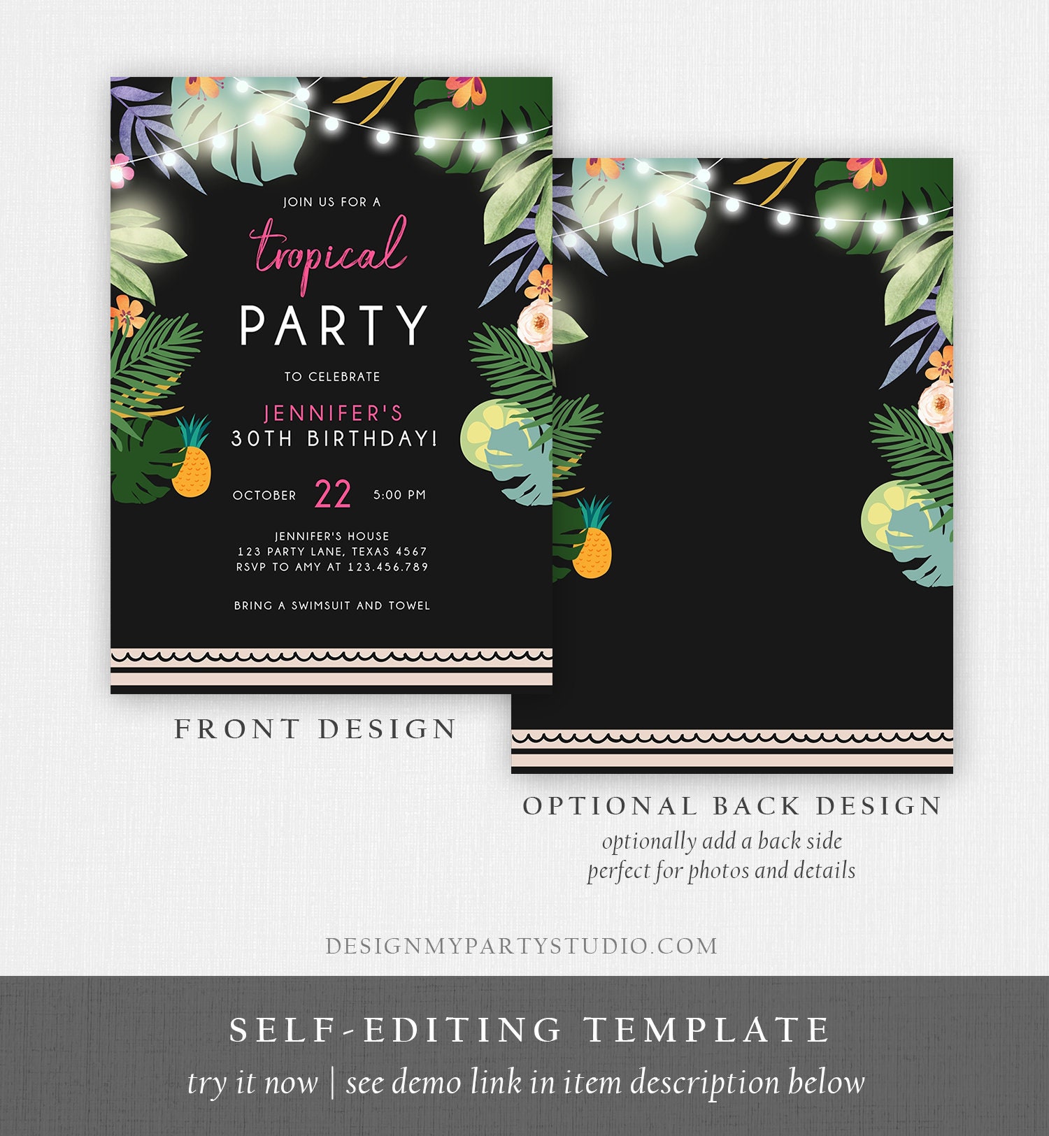 Editable Tropical Birthday Invitation Tropical Party Adult - Etsy