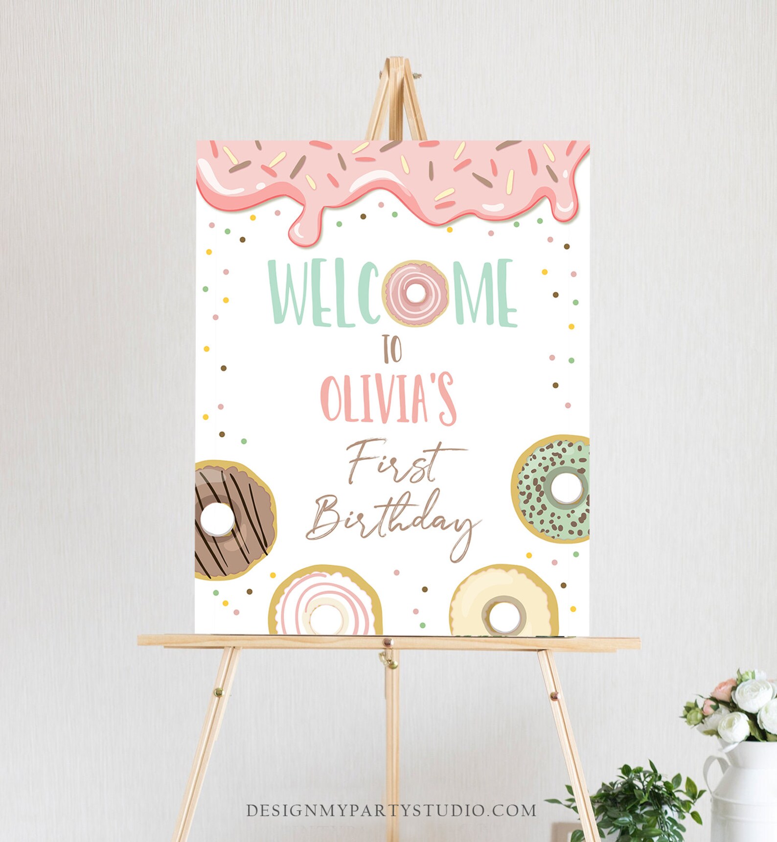 Editable Donut Welcome Sign Donut Birthday Party Pink Girl Two Sweet ...