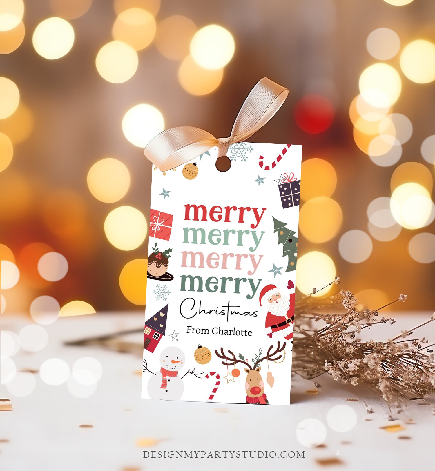 Editable Christmas Gift Tags Holiday Favor Tags Merry Christmas Holiday ...