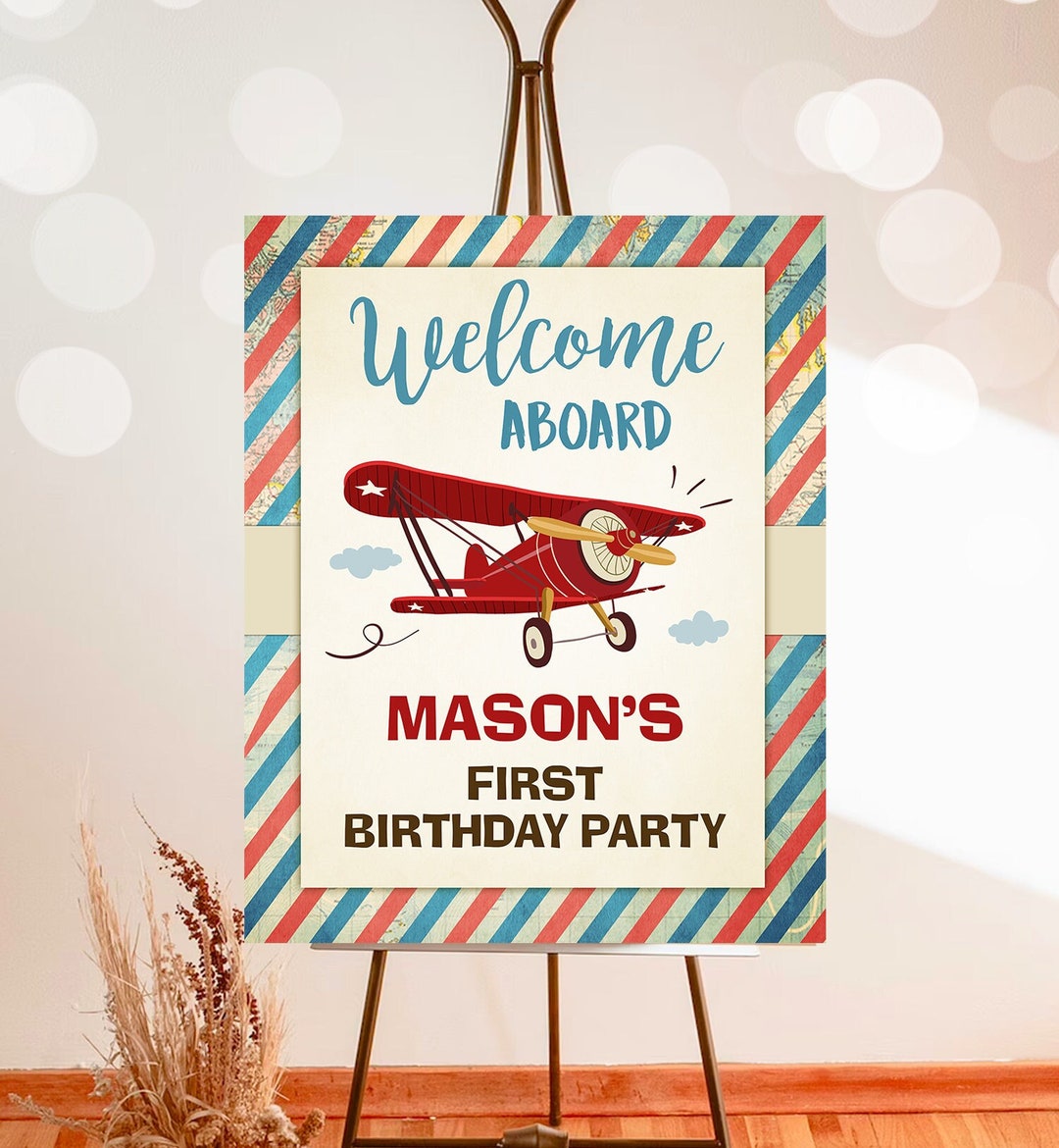 Editable Airplane Welcome Sign Airplane Birthday Boy First 1st Oh How ...