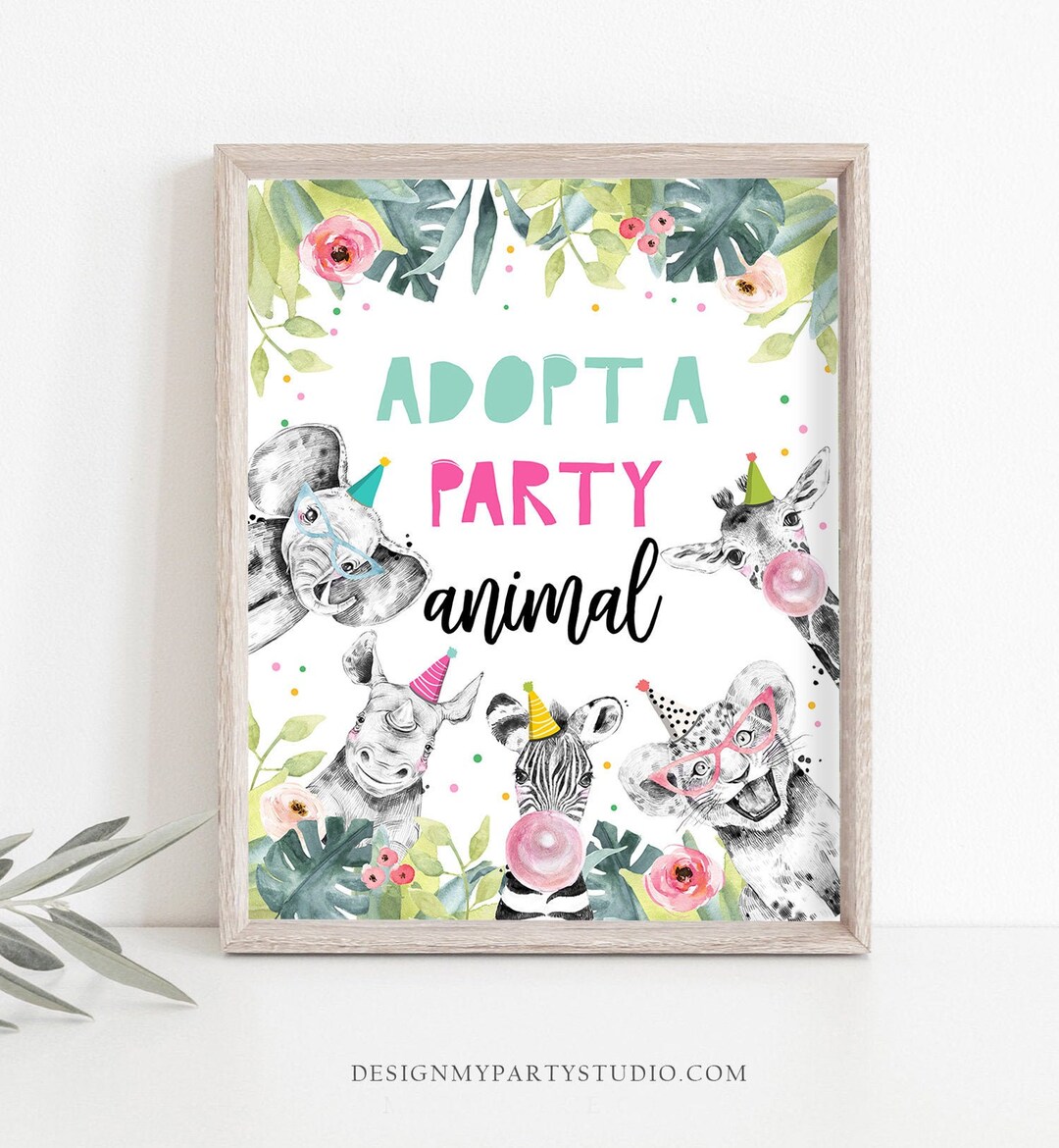 Adopt an Animal Birthday Sign Table Decor Safari Animals Party Animals ...