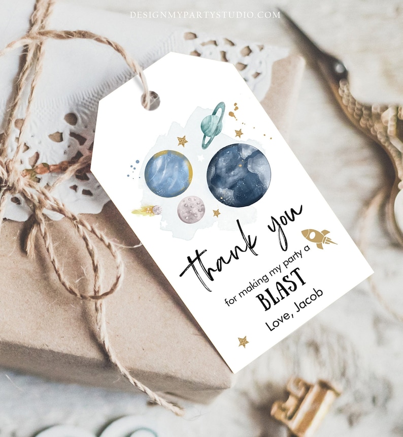 Editable Outer Space Favor Tags Space Birthday Thank You Label Galaxy ...