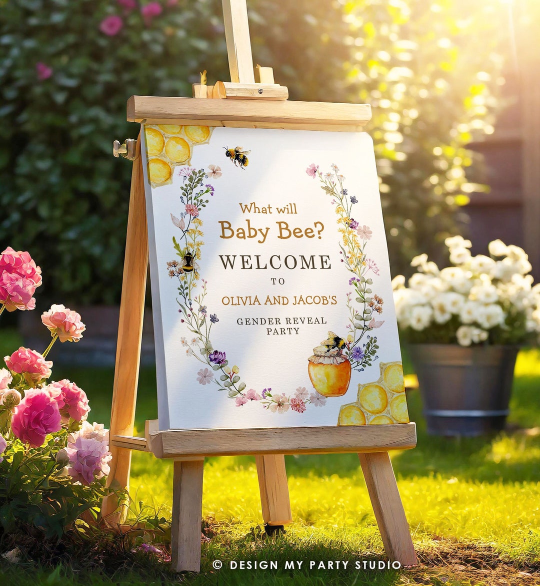 Editable Bee Welcome Sign What Will Baby Bee Gender Reveal Welcome ...