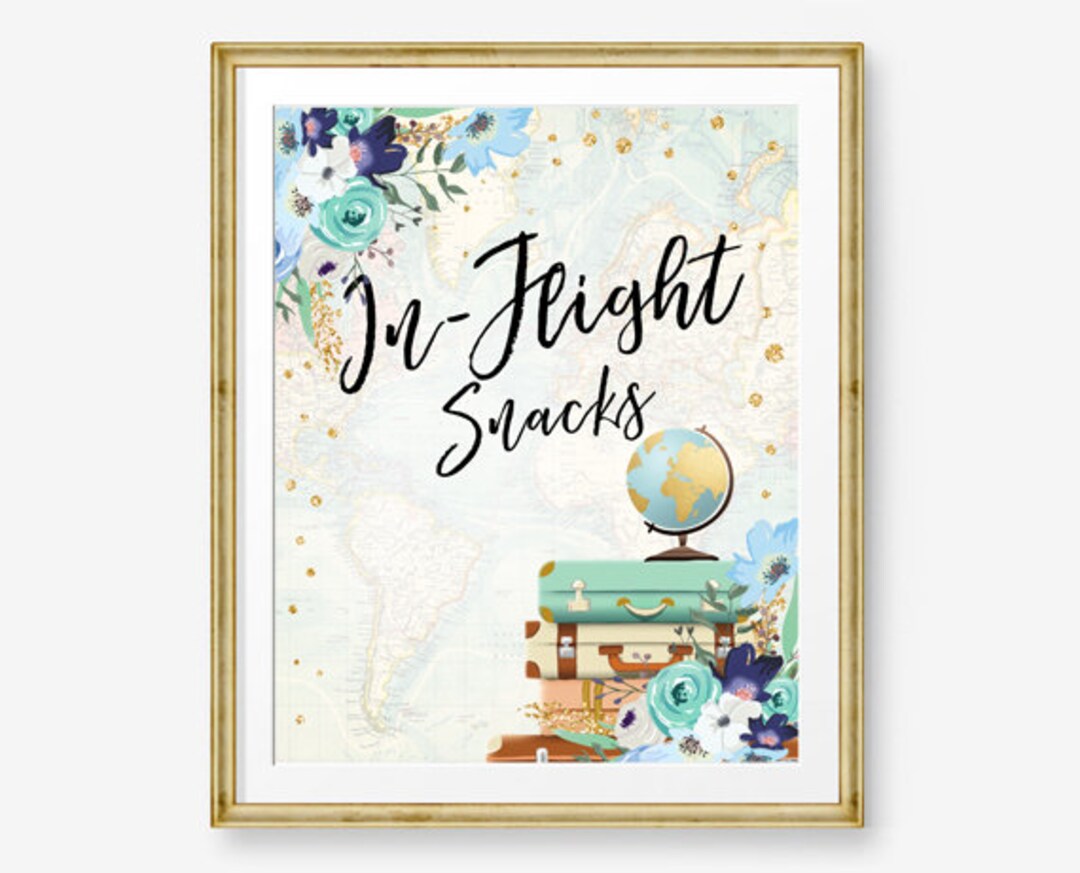 In-flight Snacks Sign Travel Adventure Bridal Shower Wedding Birthday ...