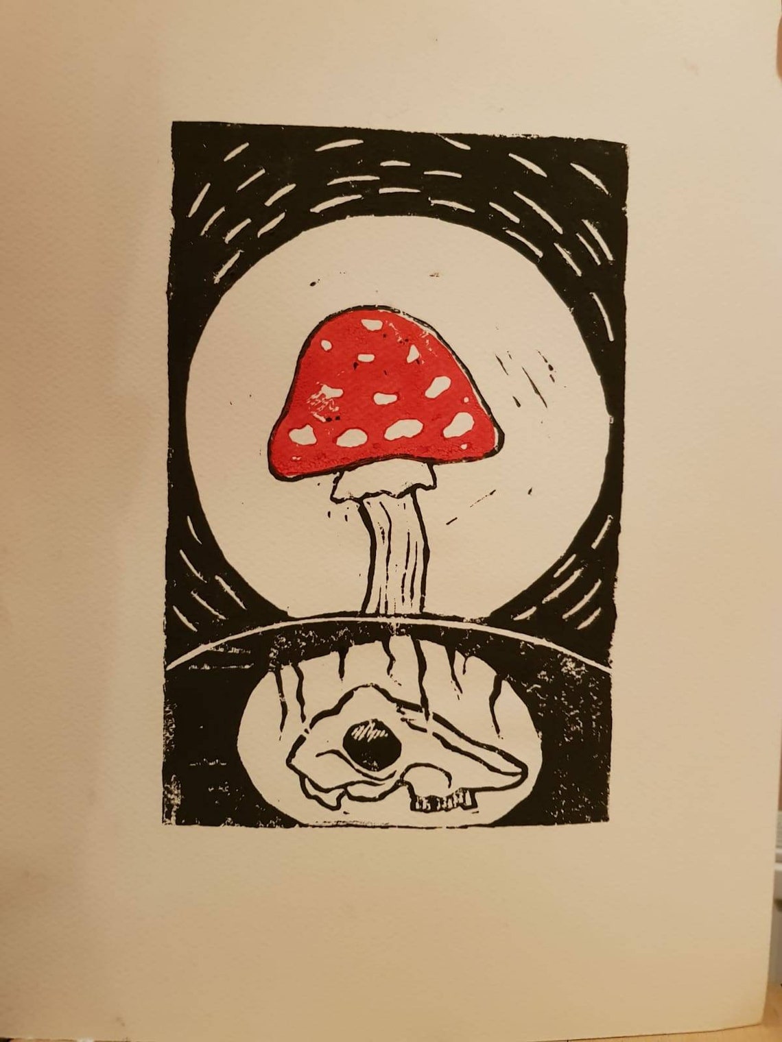Toadstool Skeleton Lino Print - Etsy