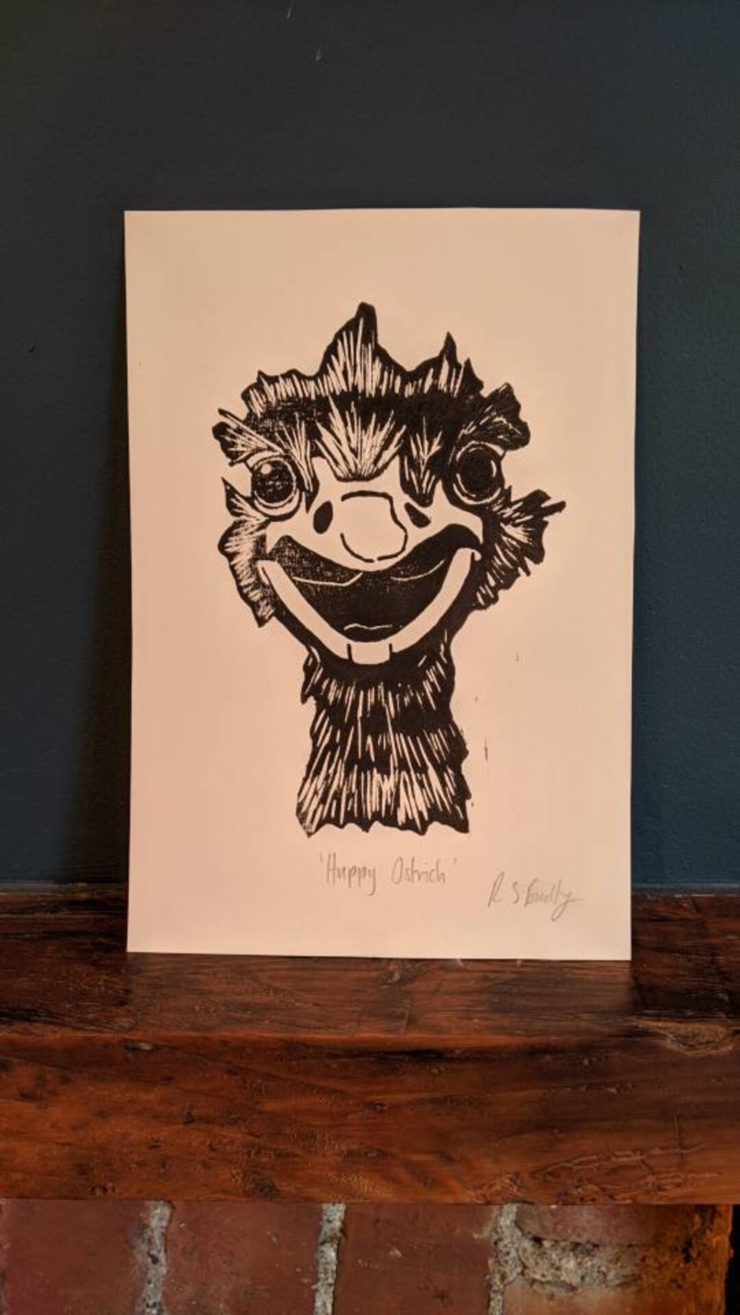 Happy Ostrich Lino Print - Etsy