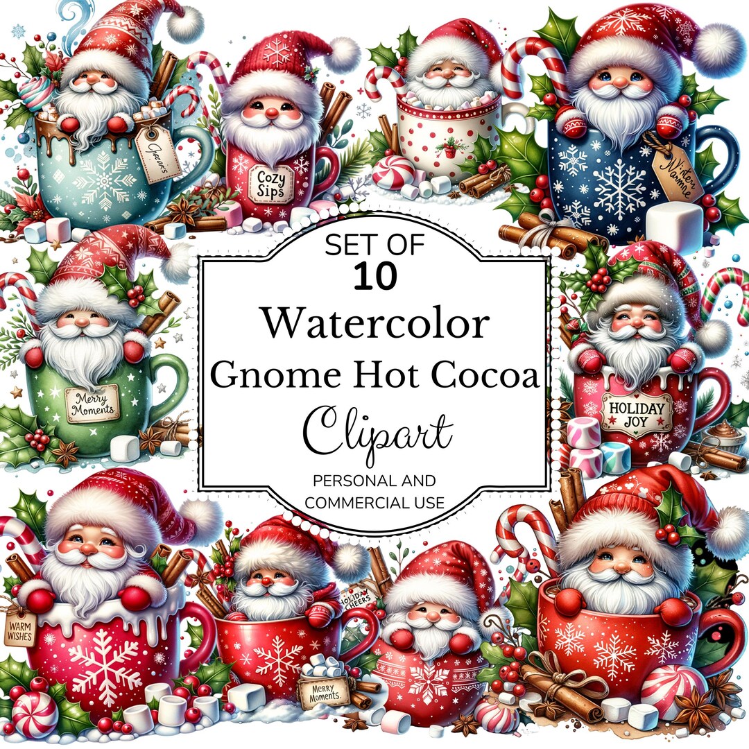 Watercolor Hot Cocoa Gnomes Clipart, Cute Christmas Gnomes Clipart ...