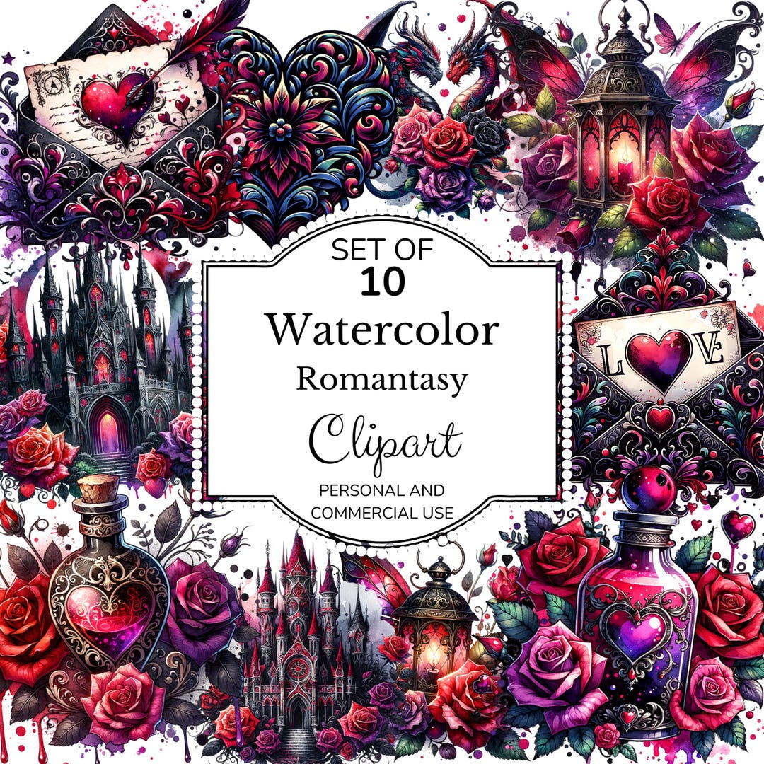 Romantasy High Fantasy Clipart, Dragon Rider Clipart, Rose Dragon ...